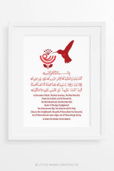 Surah Fatihah Islamic Calligraphy Art Print - Little Wings Creative ...